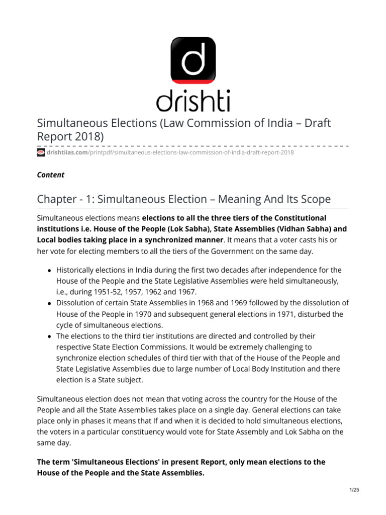 Simultaneous Elections Law Commission of India Draft Report 2018 | PDF ...