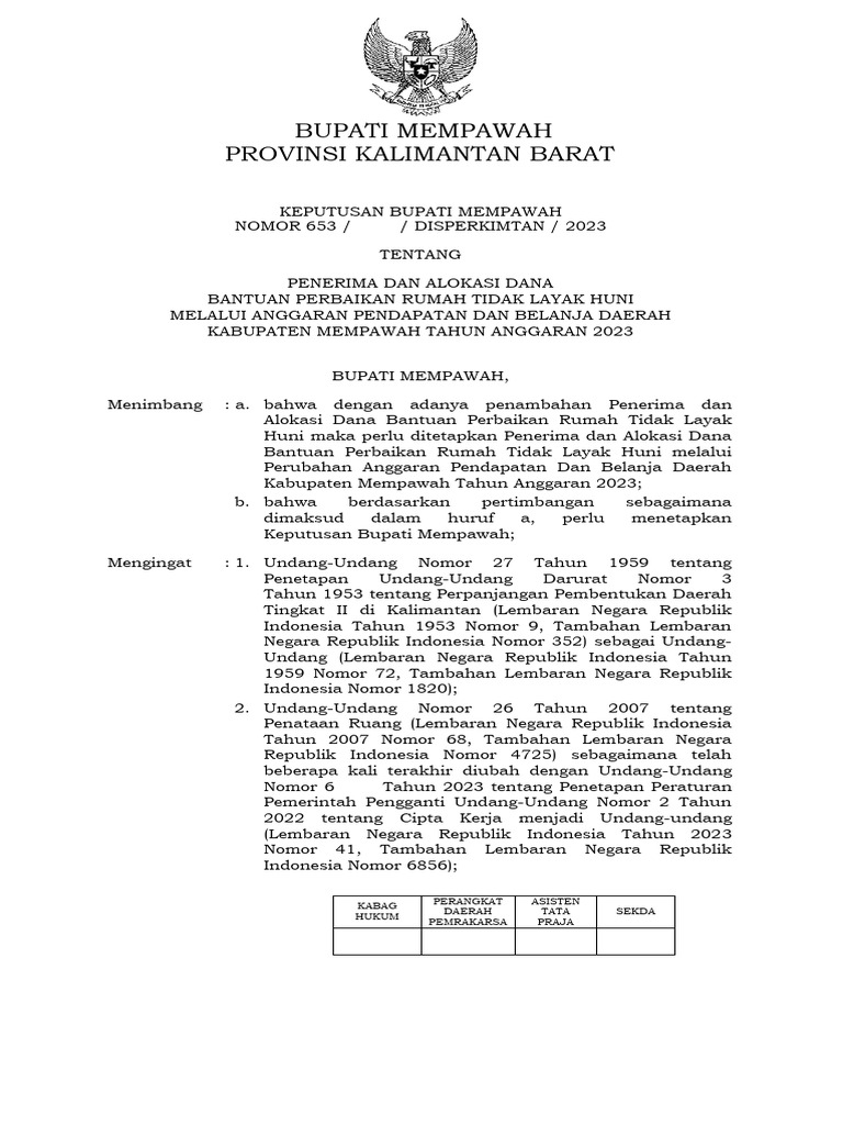 Draft Abt 1 SK Daftar Calon Penerima RTLH 2023 | PDF