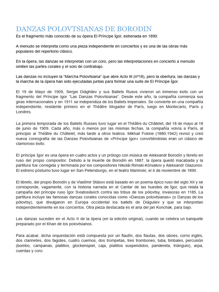 Danzas Polovtsianas de Borodin | PDF