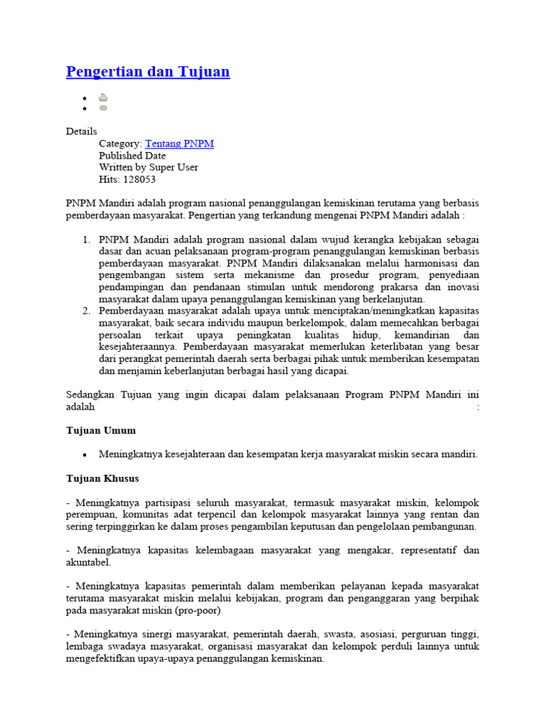Pengertian Dan Tujuan PNPM Mandiri | PDF