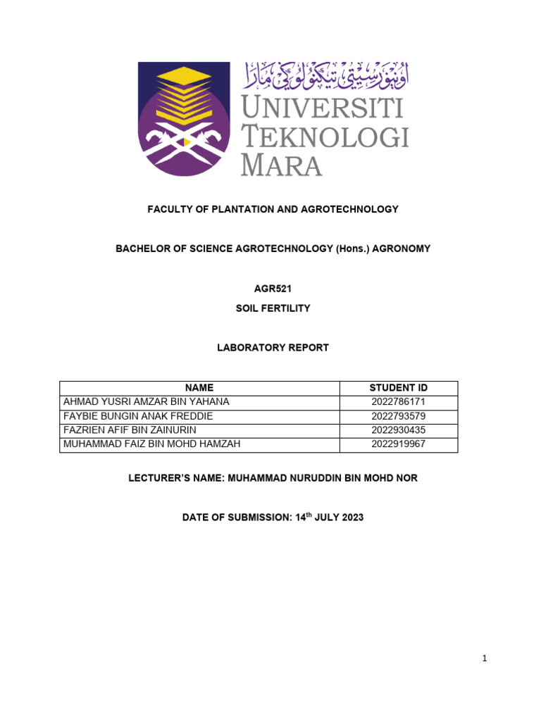 Soil Fertility Lab Report: AGR521 | PDF | Soil | Ph