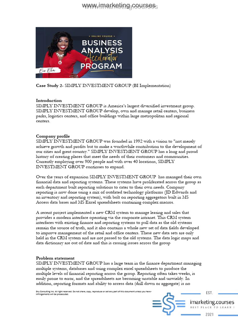 Business Intelligence Case Study: Simply Investment Group | PDF ...