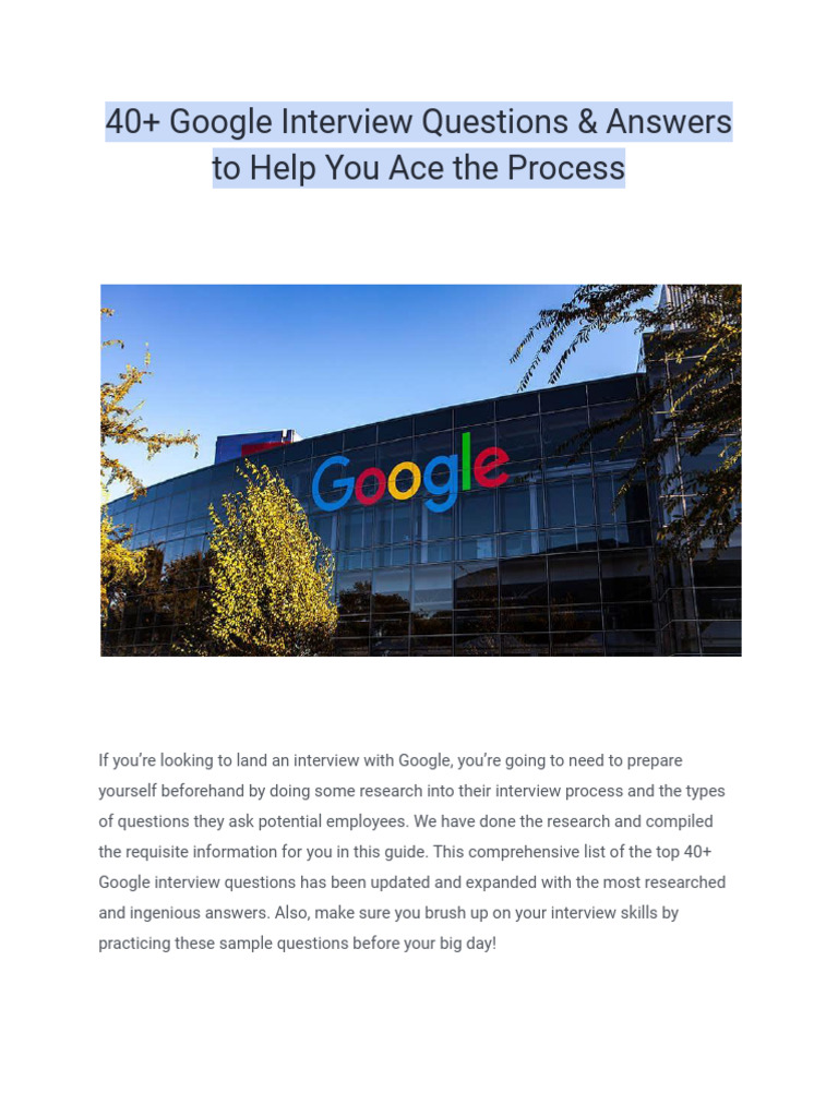 40+ Google Interview Questions & Answers | PDF | Network Congestion | Http Cookie