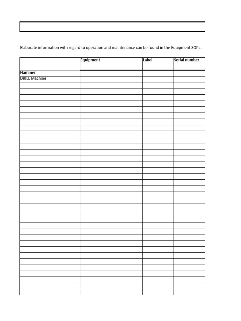 CEGELEC TOOLS & EQUIPMENT MAINTENANCE REGISTER | PDF