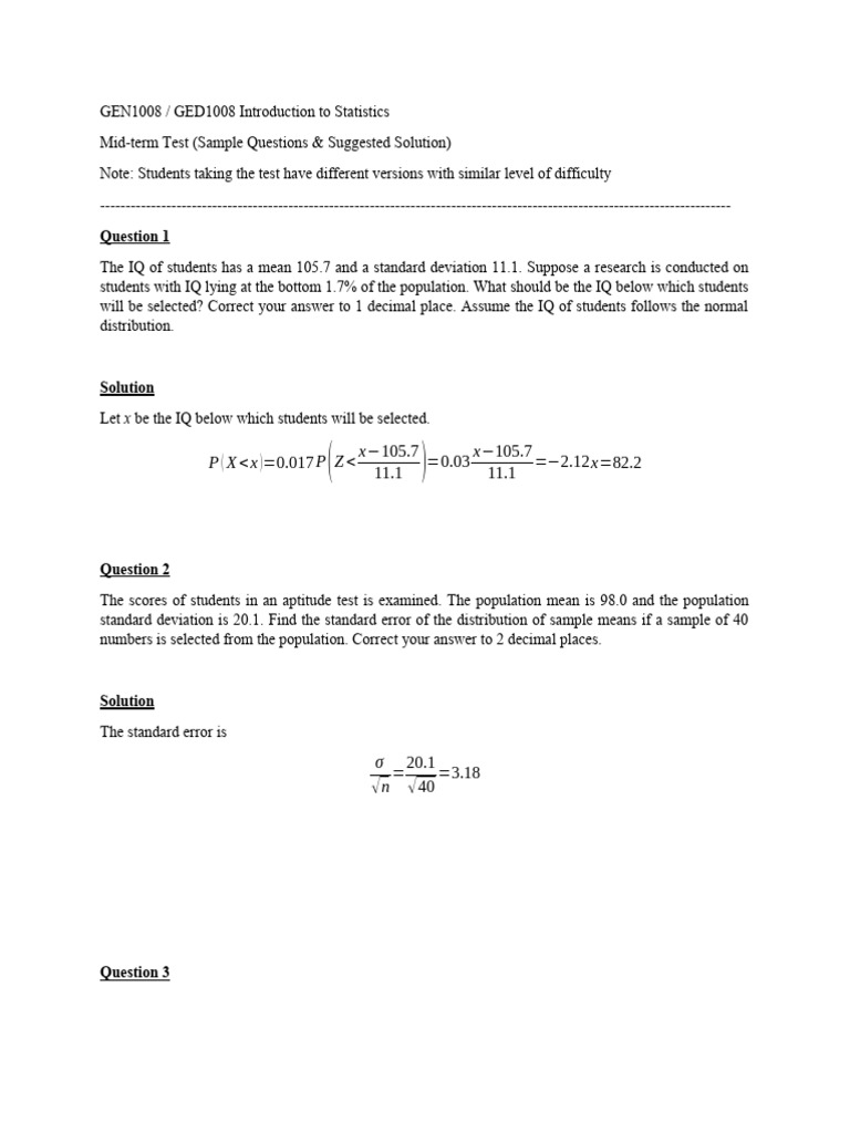 STAT Midterm (Solution) | PDF | Standard Deviation | Standard Error