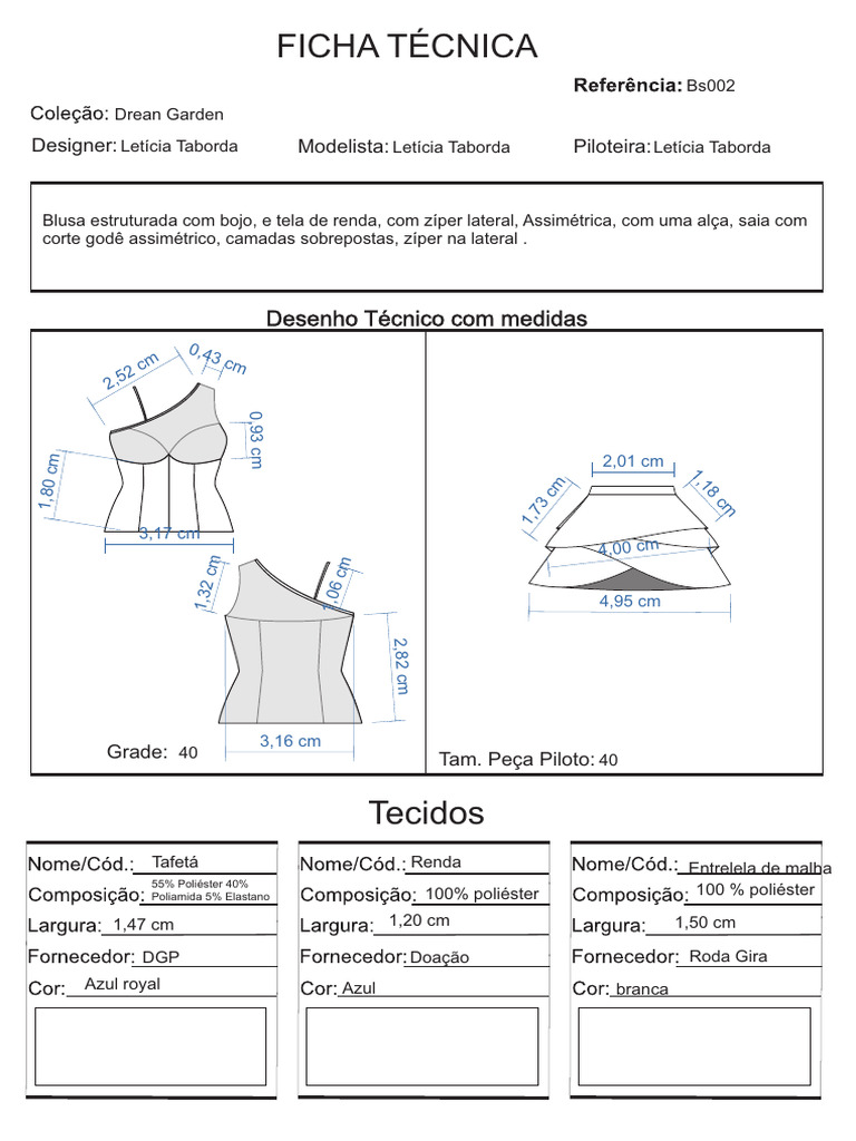 Ficha Técnica Look 2 Proj. Fin | PDF | Têxteis
