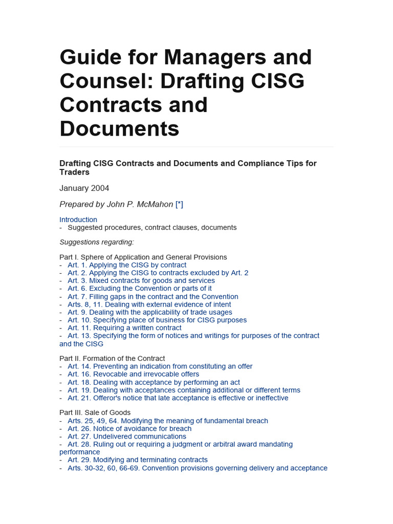 Cisg Based Contract Guidlines | PDF | Breach Of Contract | Offer And Acceptance