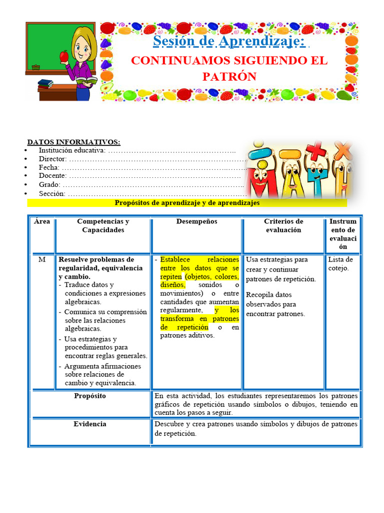 1° Sesión Día 4 Mat Continuamos Siguiendo El Patrón | PDF | Maestros ...