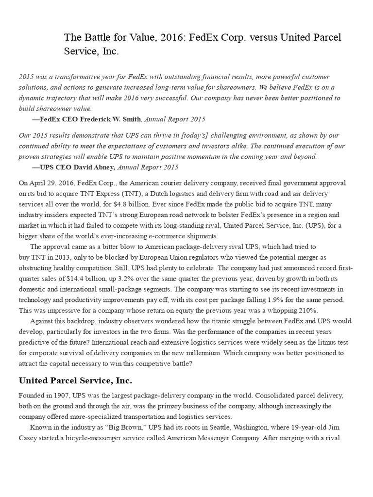 Csfi Case Study 1 (Fedex VS Ups) | PDF | United Parcel Service | Fed Ex