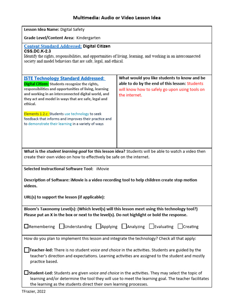 Multimedia Audio or Video Lesson Idea Template2022 | PDF | Learning ...