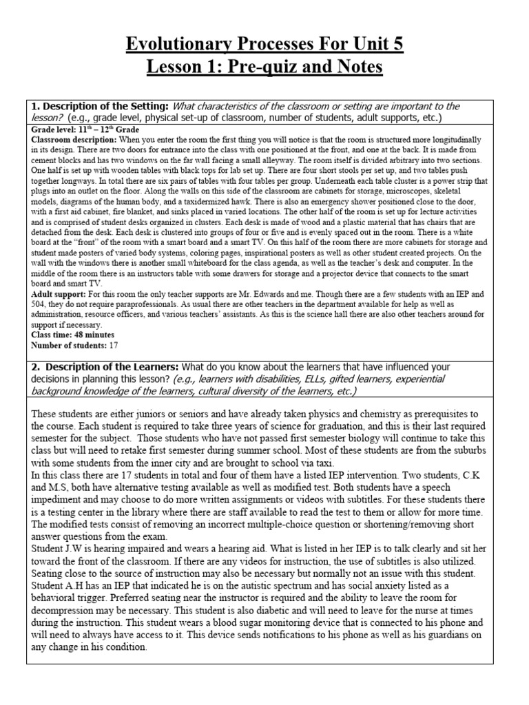 Evolutionary Processes For Unit 5 Lesson 1 Quiz and Notes | PDF ...