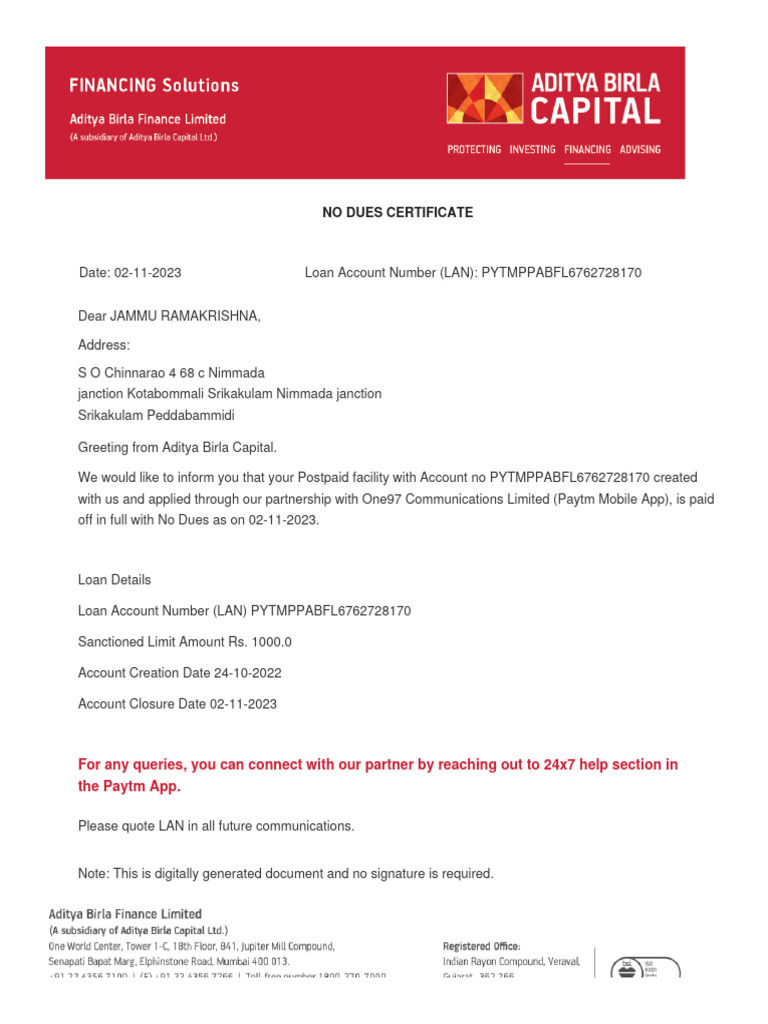 No Dues Certificate | PDF | Finance & Money Management