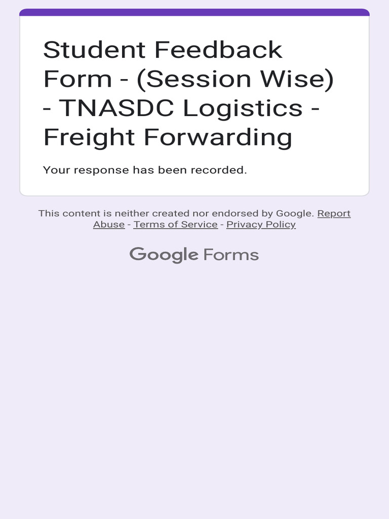 Student Feedback Form - (Session Wise) - TNASDC Logistics - Freight ...