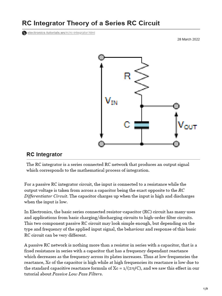 RC Integrator | PDF | Low Pass Filter | Capacitor