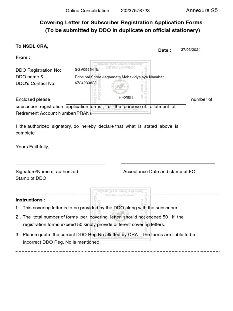 Covering Letter for Annexure S5 Form | PDF