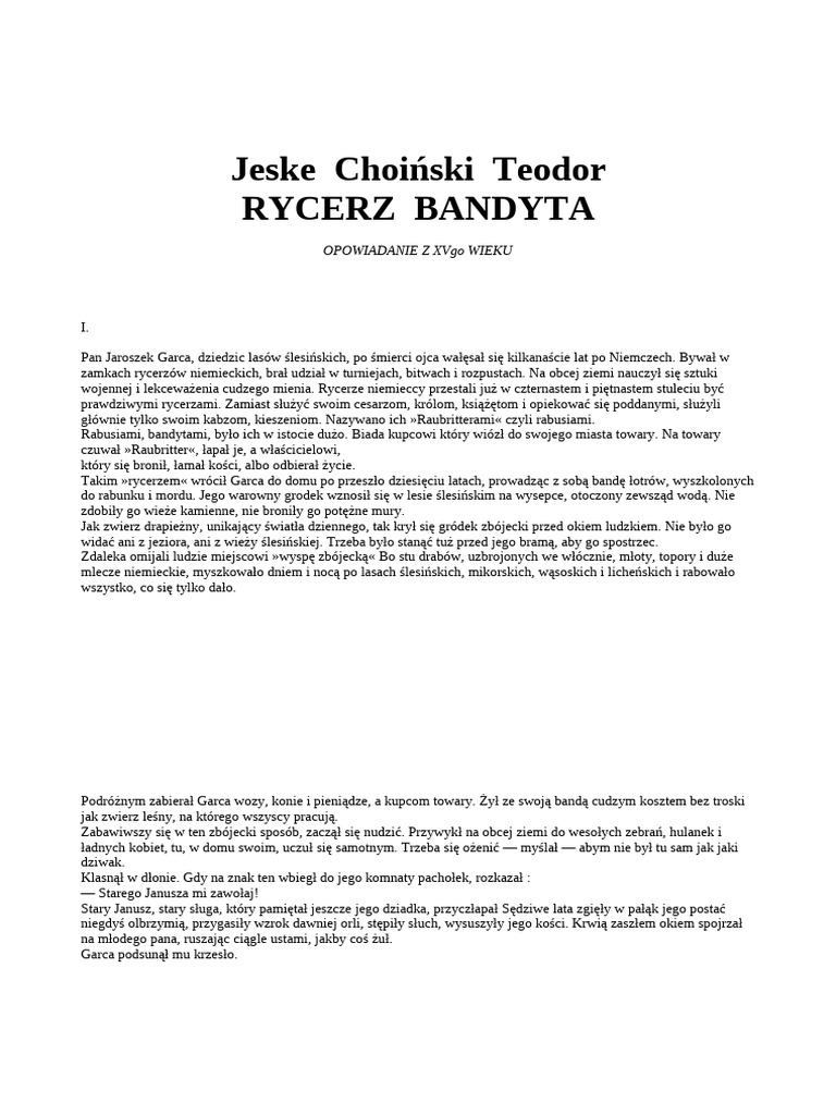 Teodor Jeske-Choinski - RYCERZ BANDYTA | PDF