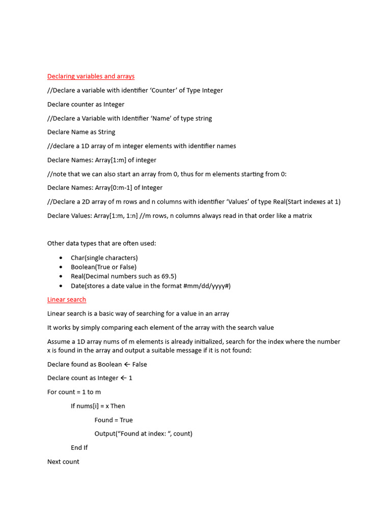 Pseudocode Notes | PDF | Data Type | Parameter (Computer Programming) Pseudocode Notes | PDF | Data Type | Parameter (Computer Programming)