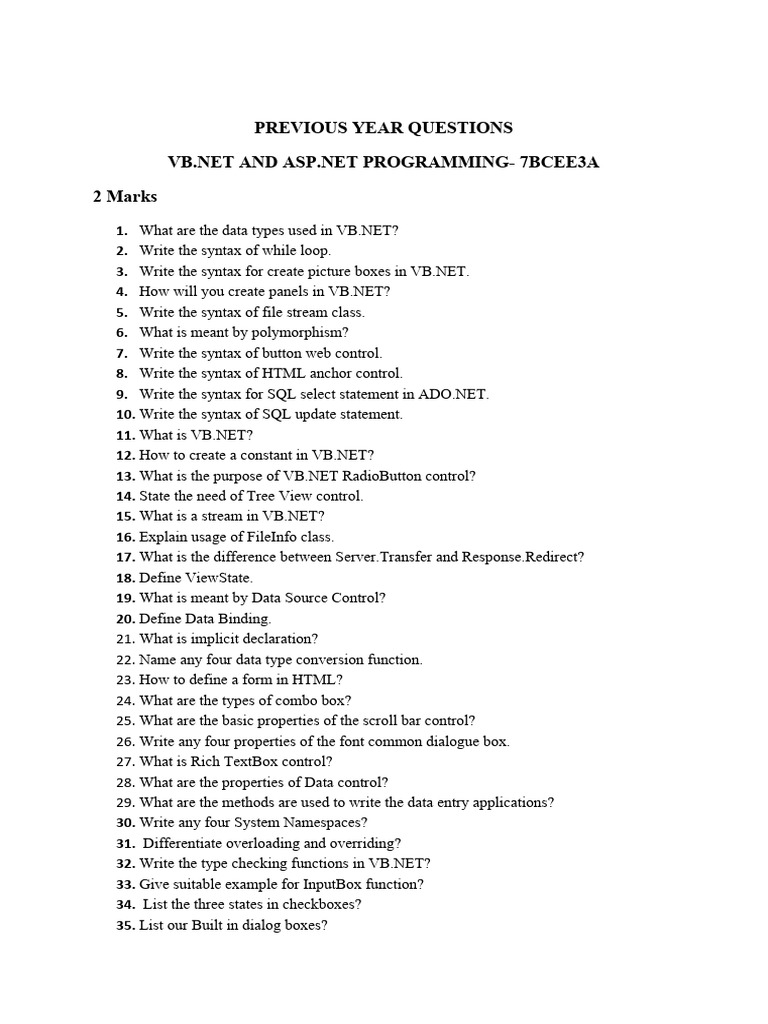 .NET Previous Yr Questn | PDF | Class (Computer Programming) | Sql