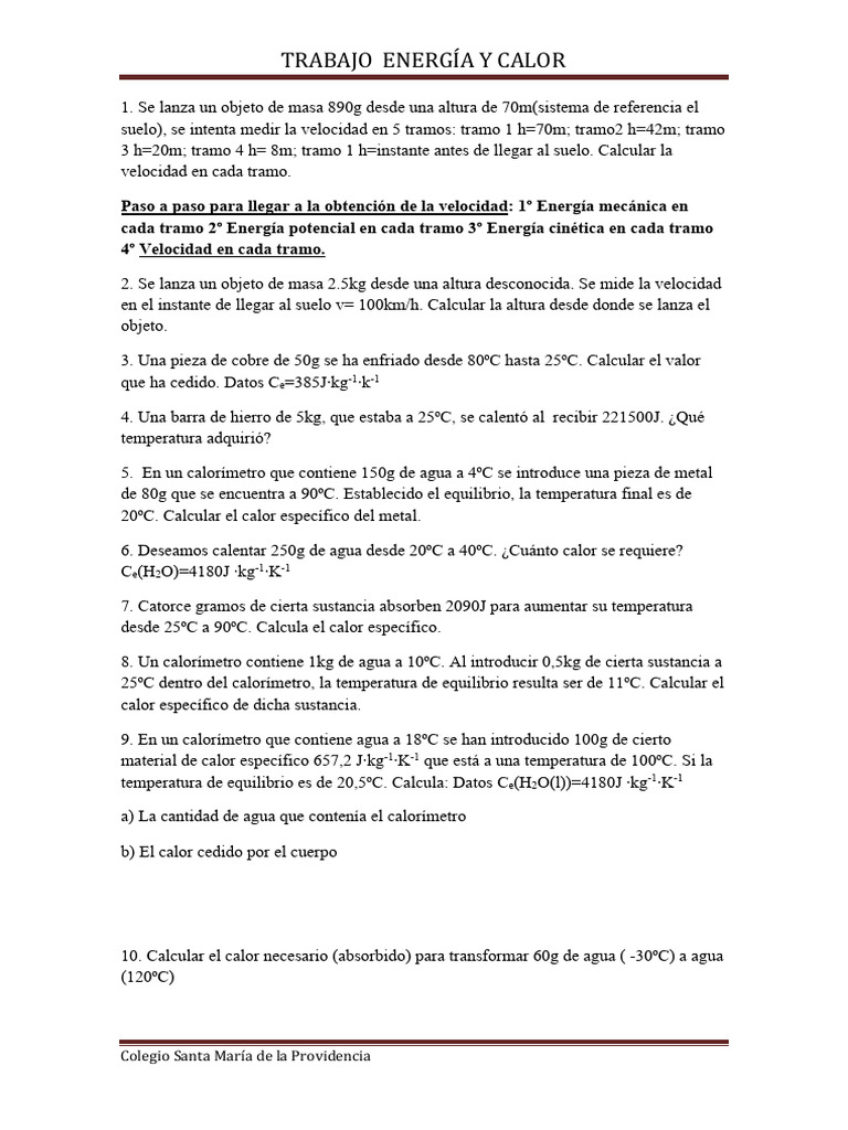 Cálculos de Energía y Calor en Física | PDF | Calor | Temperatura