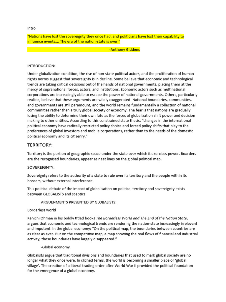 Globalization's Impact on Sovereignty | PDF | Globalization | Global ...