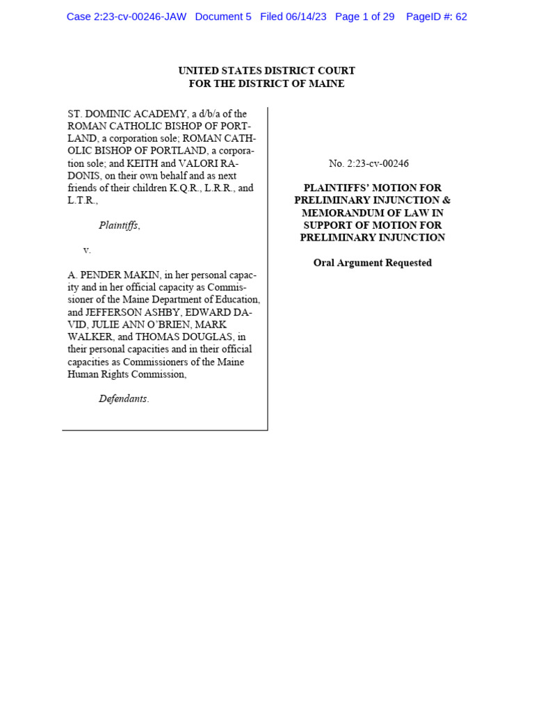St. Dominic Motion For Preliminary Injunction | PDF | Free Exercise ...