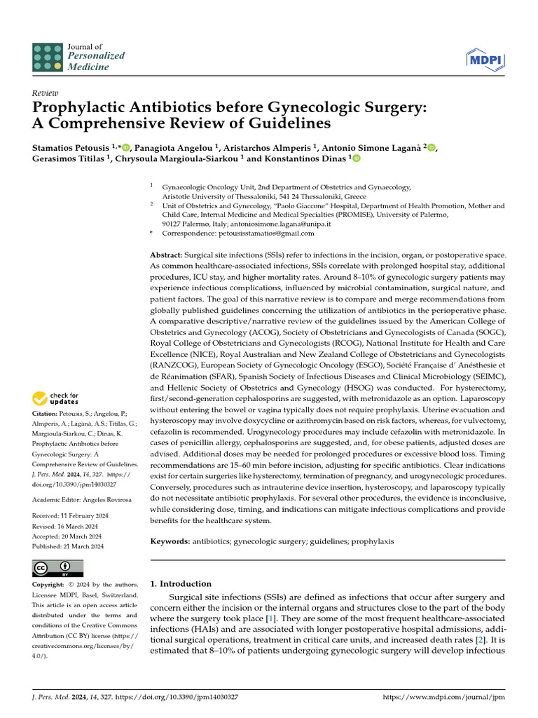 Prophylactic Antibiotics Before Gynecologic Surgery - A Comprehensive ...