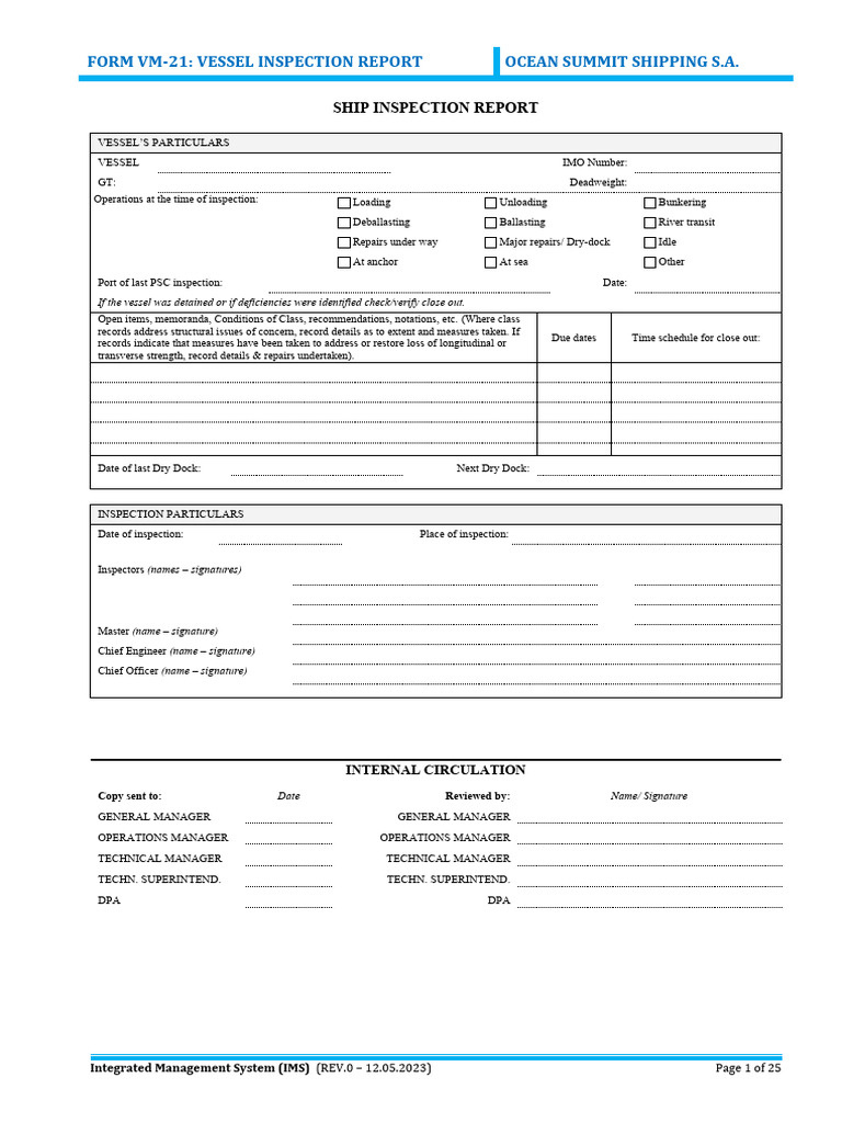 VM-21 - 00 Vessel Inspection Record | PDF | Valve | Boiler
