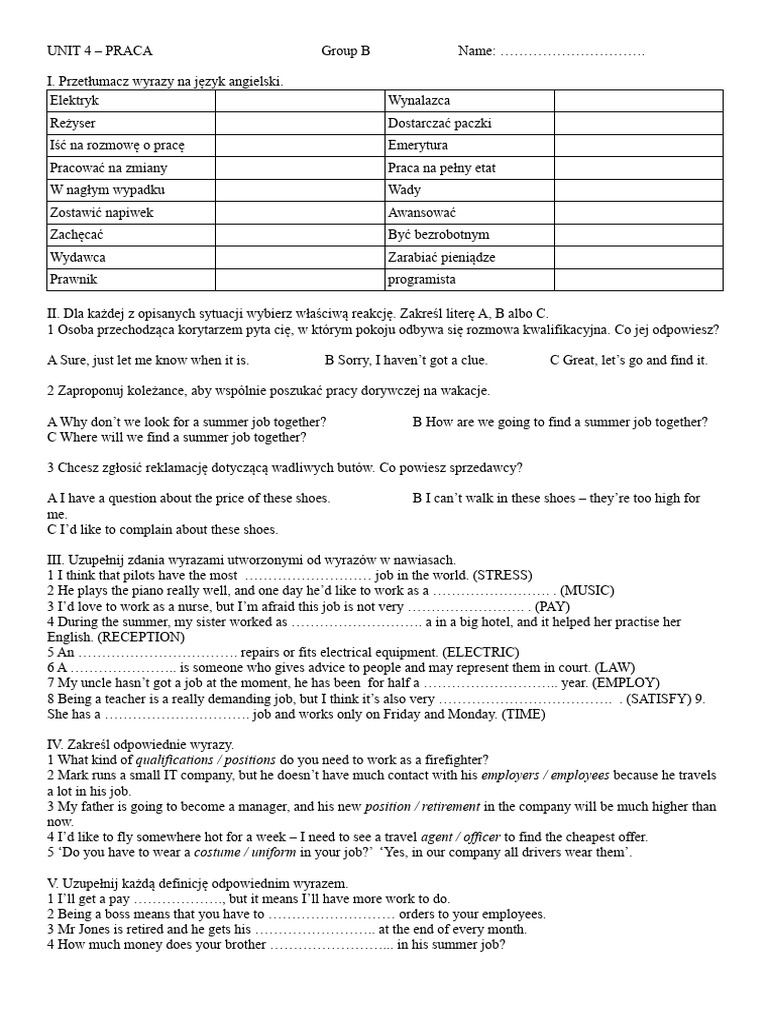 UNIT 4 B - Praca | PDF