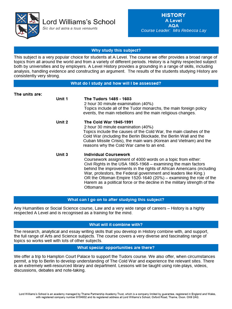 A Level History Course Overview | PDF | Cold War | Liberal Arts Education