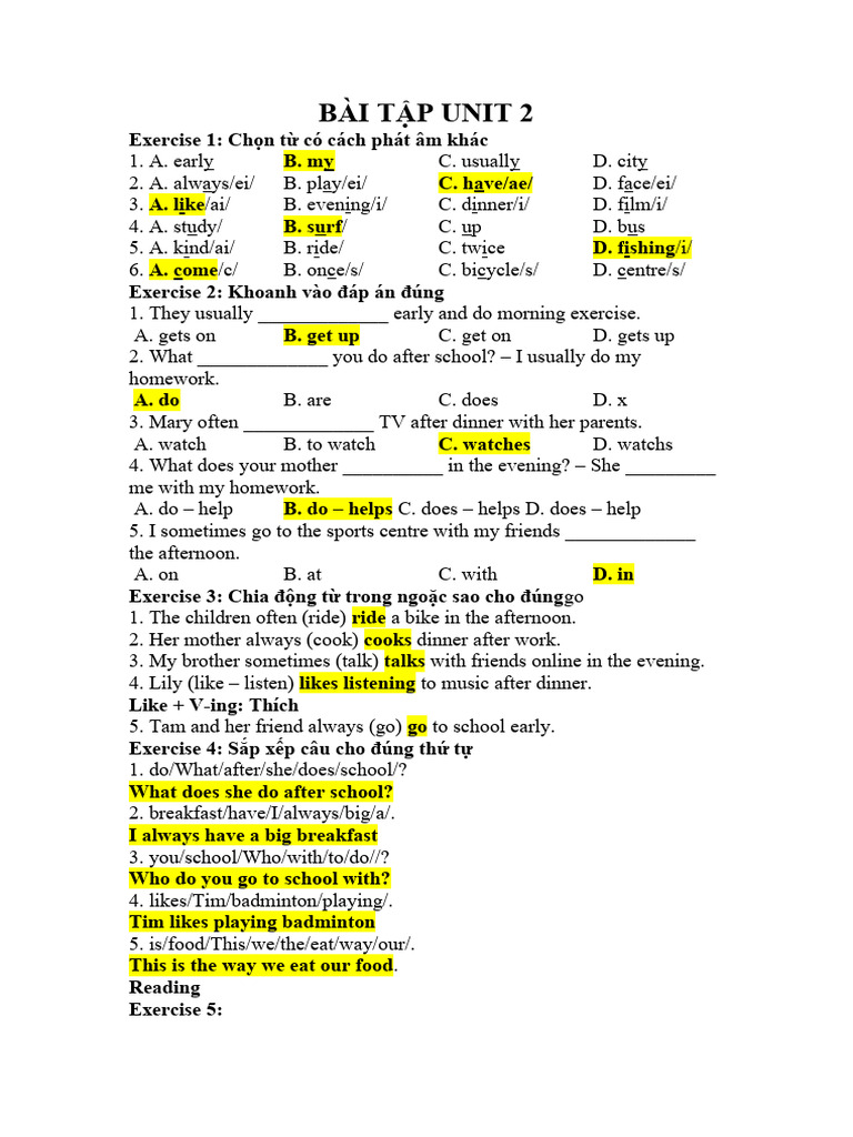 Bài Tập Unit 2 - Btvn Thùy Dương, Linh | PDF | Eating Behaviors Of Humans | Meal