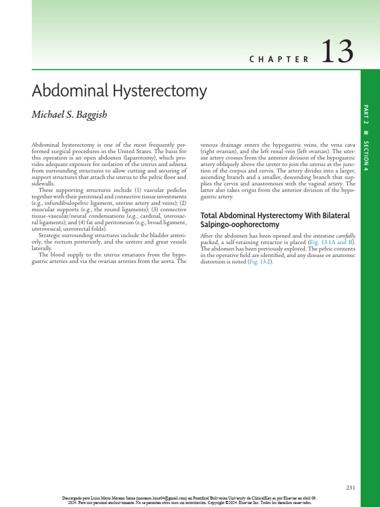 Chapter 13 - Abdominal Hysterectomy | PDF | Uterus | Peritoneum
