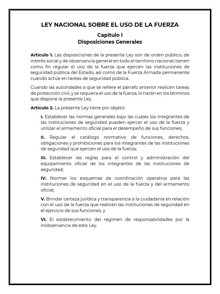 Ley Nacional Sobre El Uso de La Fuerza 2024 | PDF | Policía | Institución