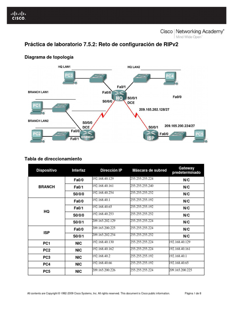 PT1.2. Configuraci RIP v2 | PDF | Enrutador (Computación) | Dirección IP