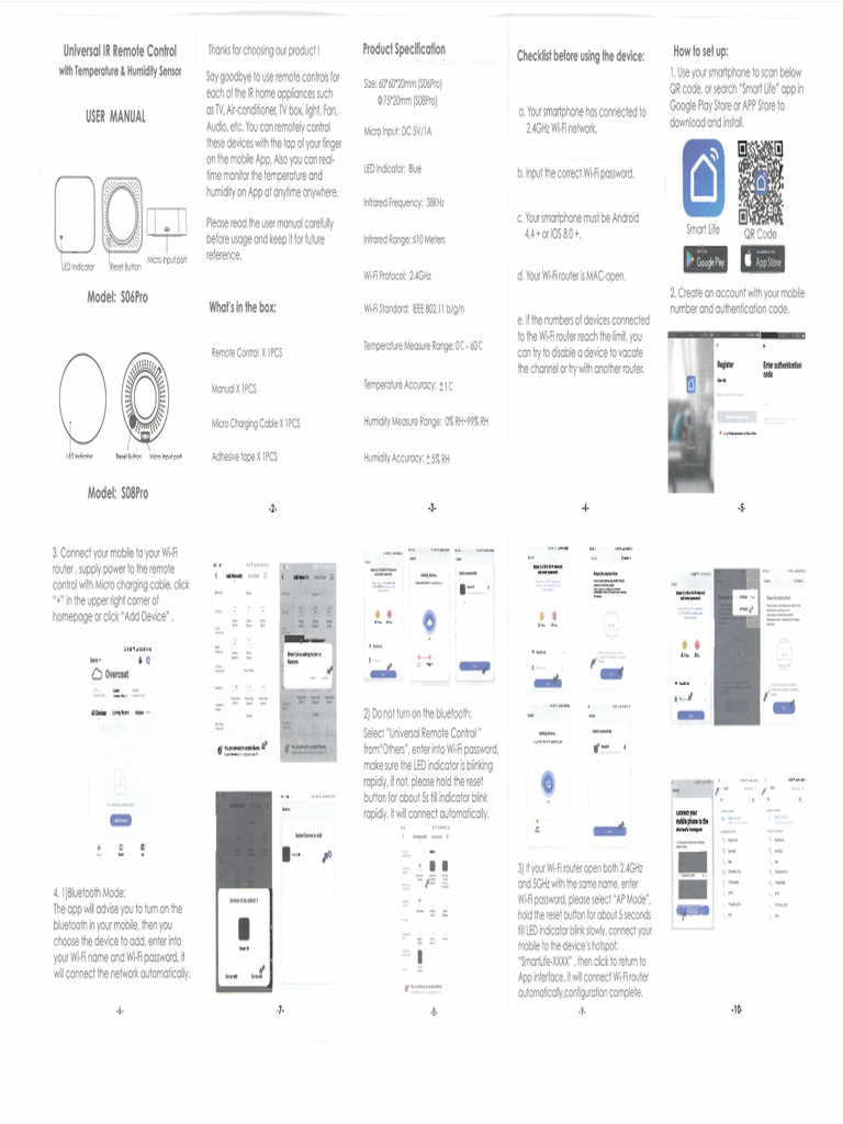 Universal IR Remote Control S08 Pro | PDF