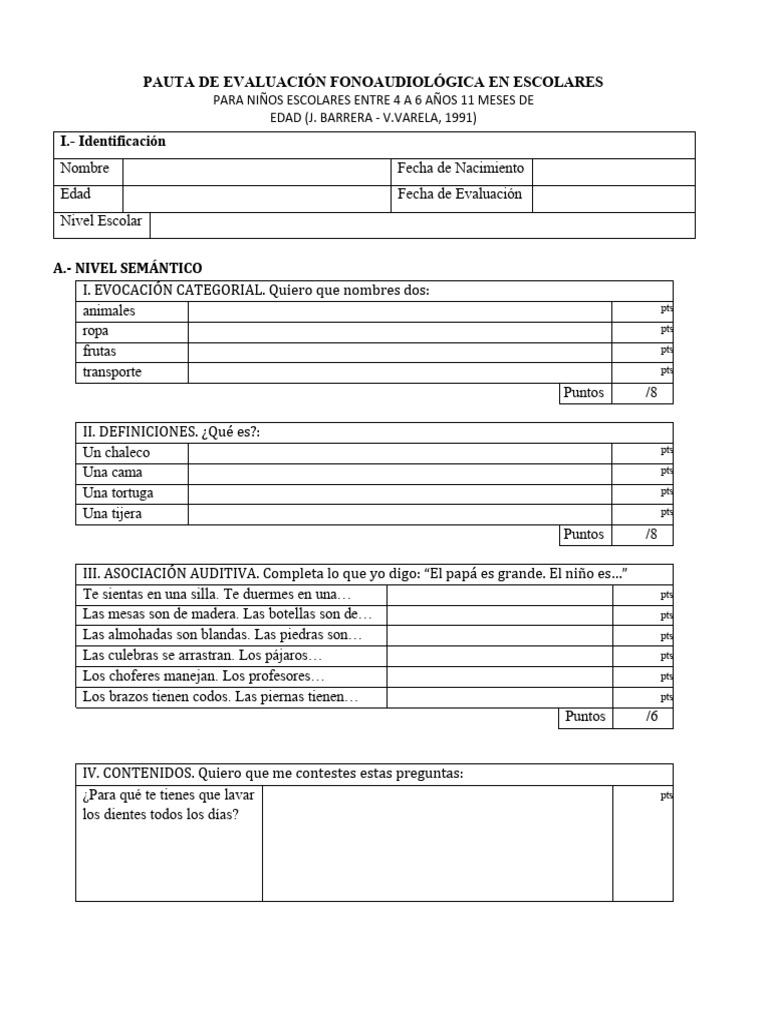 Evaluación Fonoaudiológica PEFE 4-6 Años | PDF