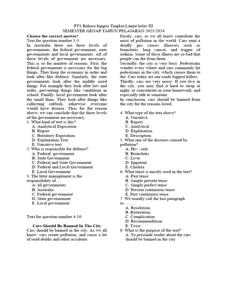 PTS Bahasa Inggris Tingkat Lanjut kelas XI SISWA | PDF | Social Media | Popular Culture & Media ...