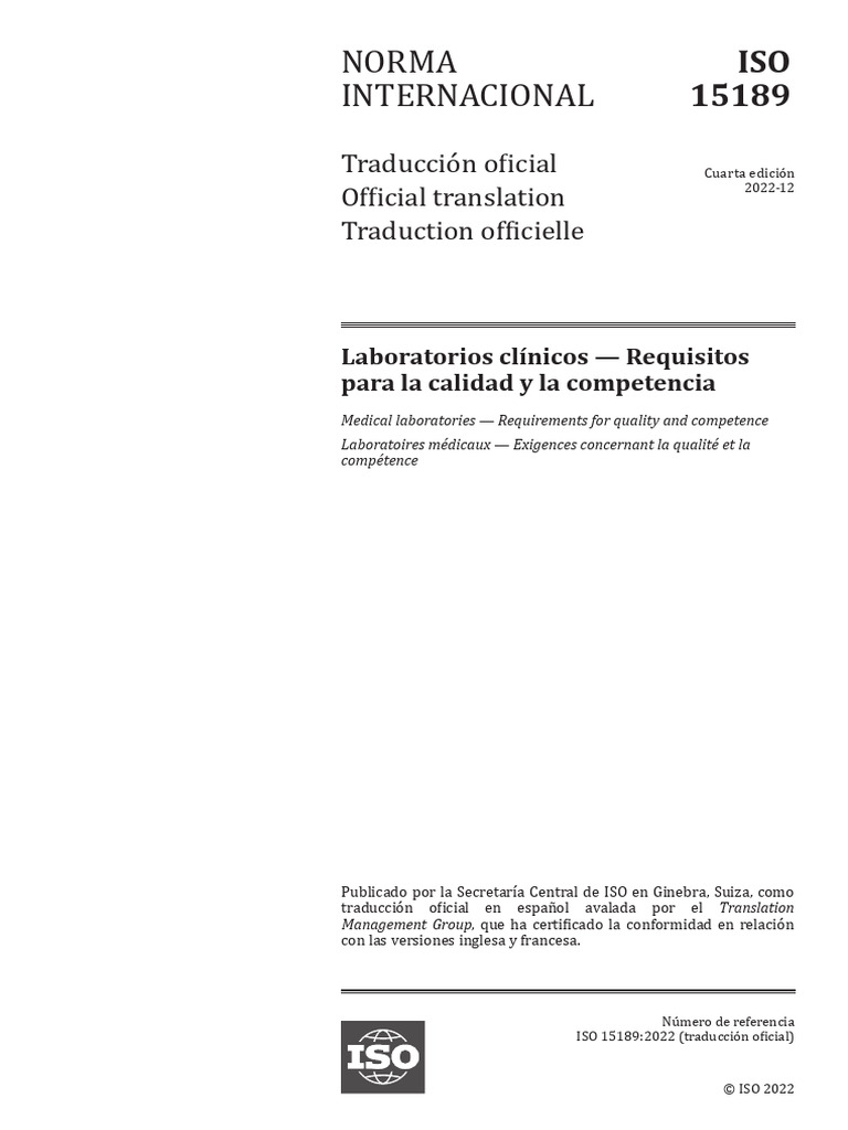 ISO 15189 2022 (Es) | PDF | Organización internacional para la ...