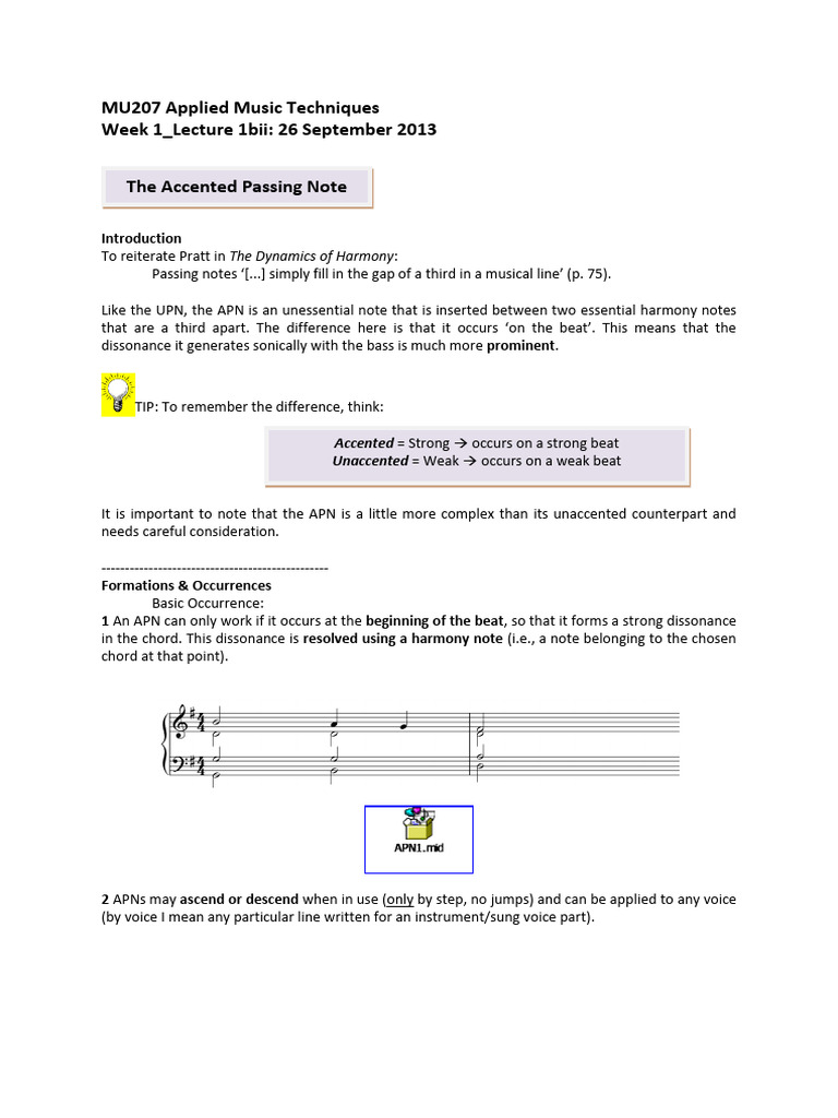 Lecture 1b.2 - The Accented Passing Note | PDF | Chord (Music) | Harmony