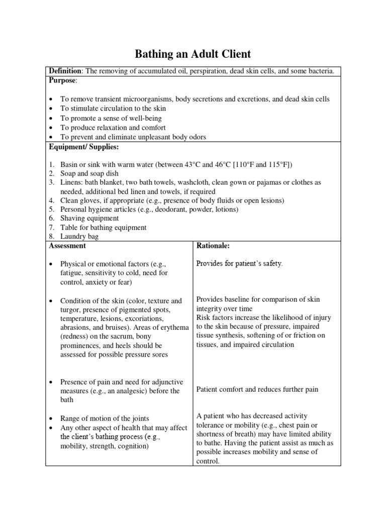Bathing An Adult Client | PDF | Hygiene | Burn