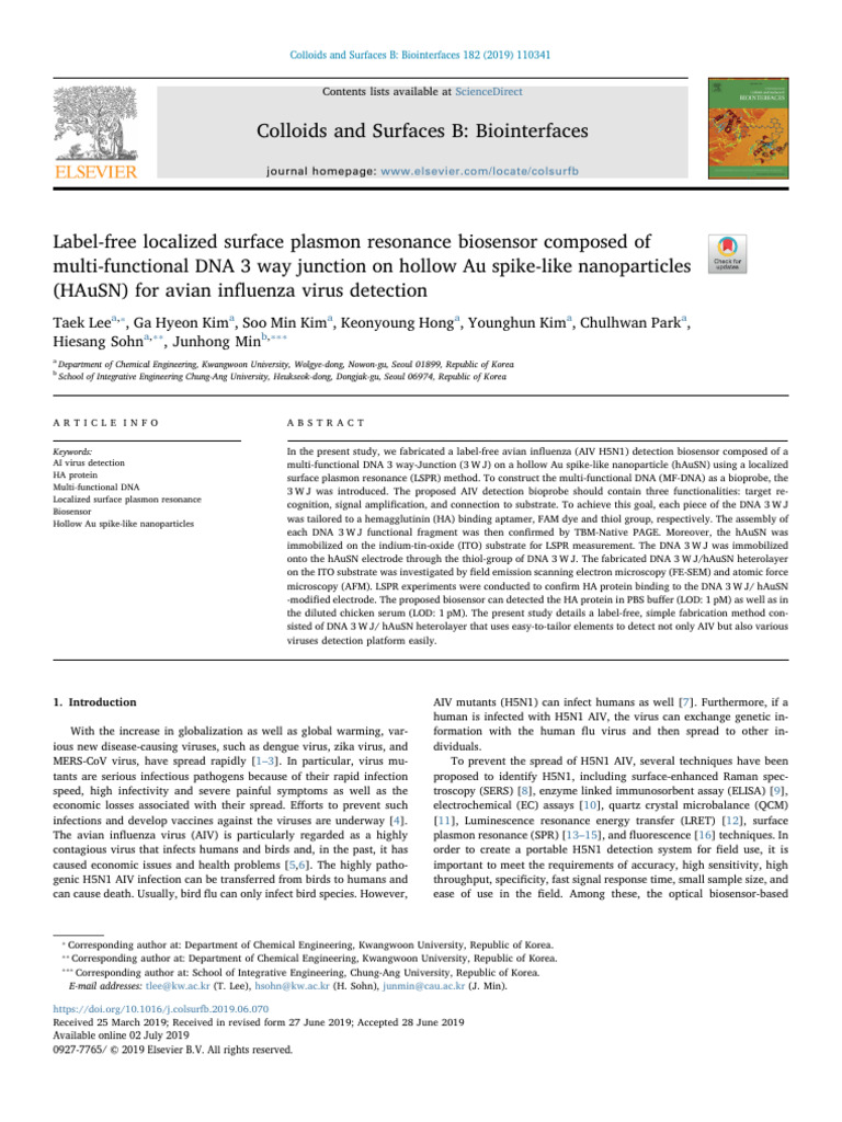 Lee Et Al. - 2019 - Colloids and Surfaces B Biointerfaces Label-Free ... Lee Et Al. - 2019 - Colloids and Surfaces B Biointerfaces Label-Free ...