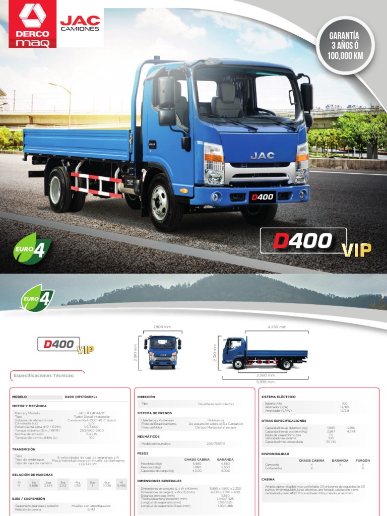 Ficha Tecnica Jac D400 | PDF | Camión | Estilos de carrocería