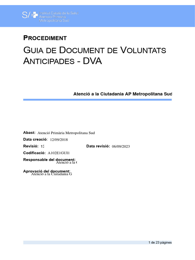 A102E1GUI01 - Guia de voluntats anticipades (DVA) | PDF
