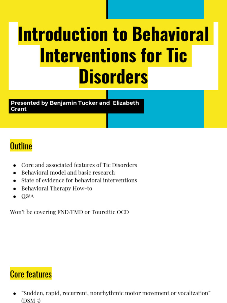 Introduction To Behavioral Interventions For Tic Disorders | PDF ...