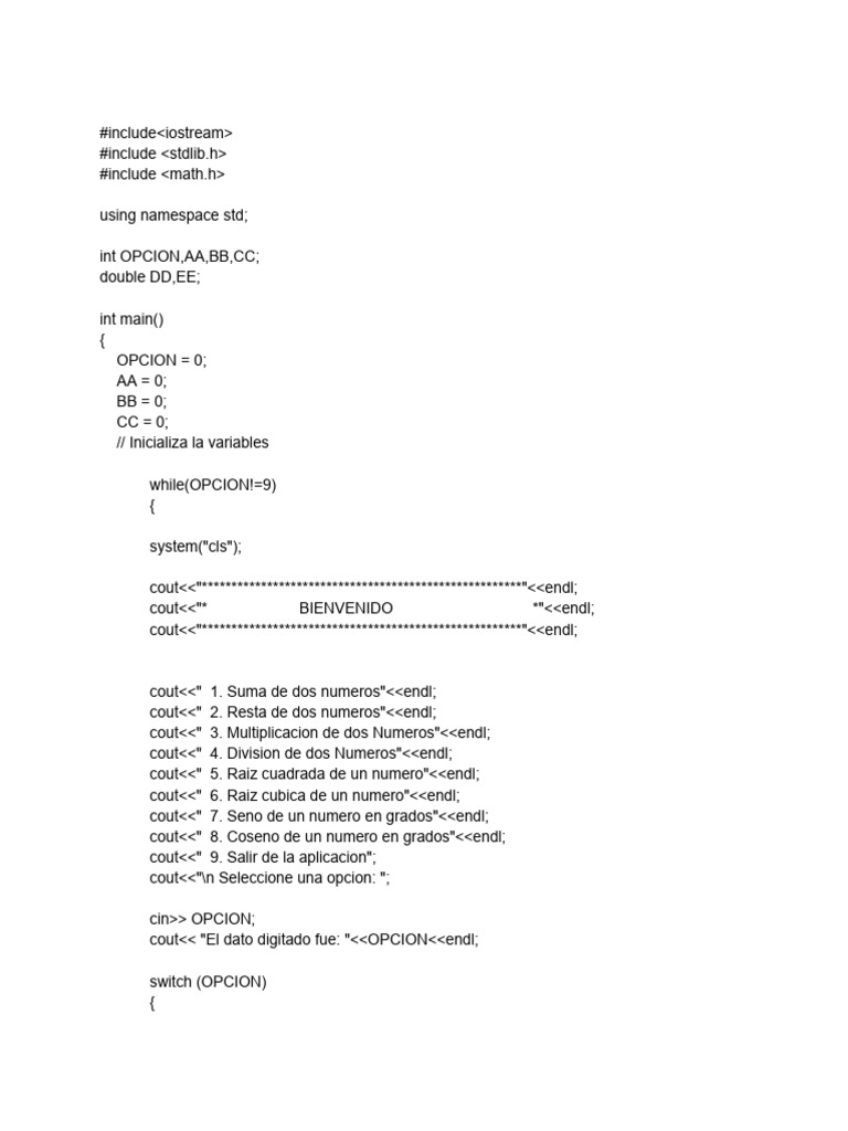 Programa Switch Case | PDF | Paradigmas de programación | Programación ...