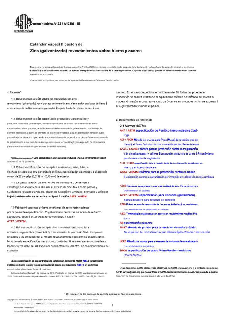 Astm A123 A123m - 15 | PDF | Acero | Revestimiento