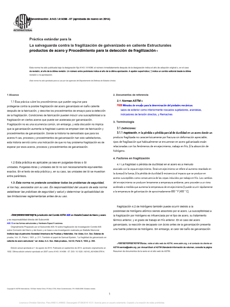 Astm A143 - A143m - 14 | Descargar gratis PDF | Acero | Hidrógeno