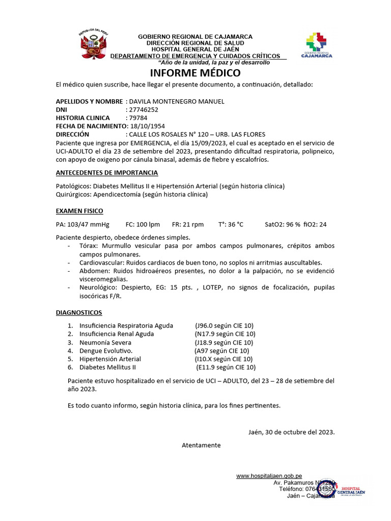 Modelo Informe Medico | Descargar gratis PDF | Medicina CLINICA | Especialidades Medicas