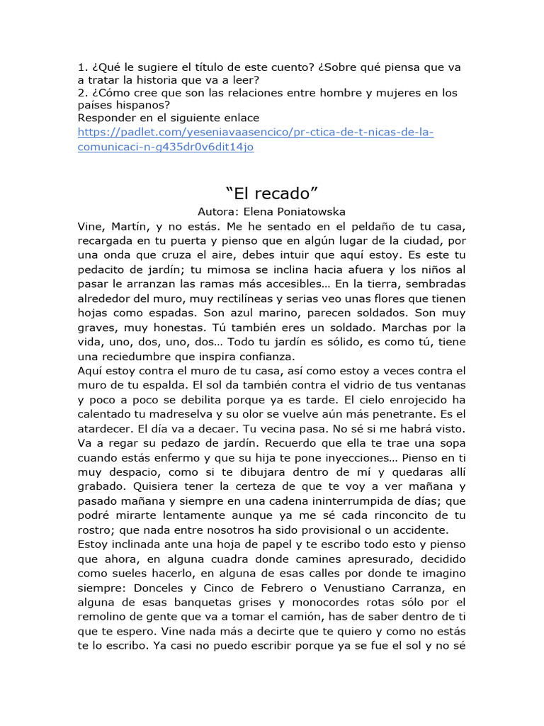 "El Recado"elena. Poniatowska-1 | PDF
