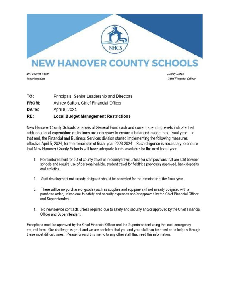 Local Budget Management Restrictions Memo 4.8 | PDF