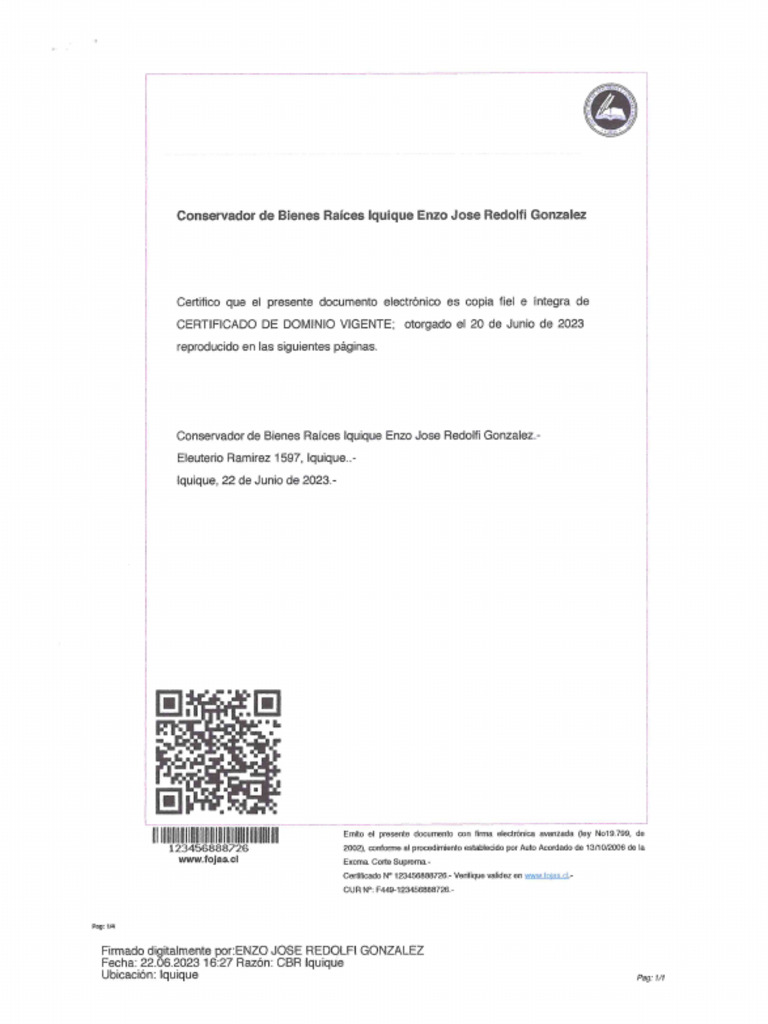 Certificado Dominio Vigente | PDF